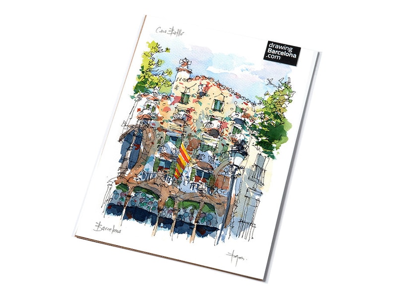 Casa Batlló Senyera / Antoni Gaudí / Drawing Barcelona PRINT - Etsy