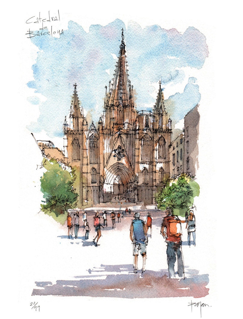 Catedral De Barcelona Watercolor LIMITED EDITION PRINT / Barri Gòtic ...