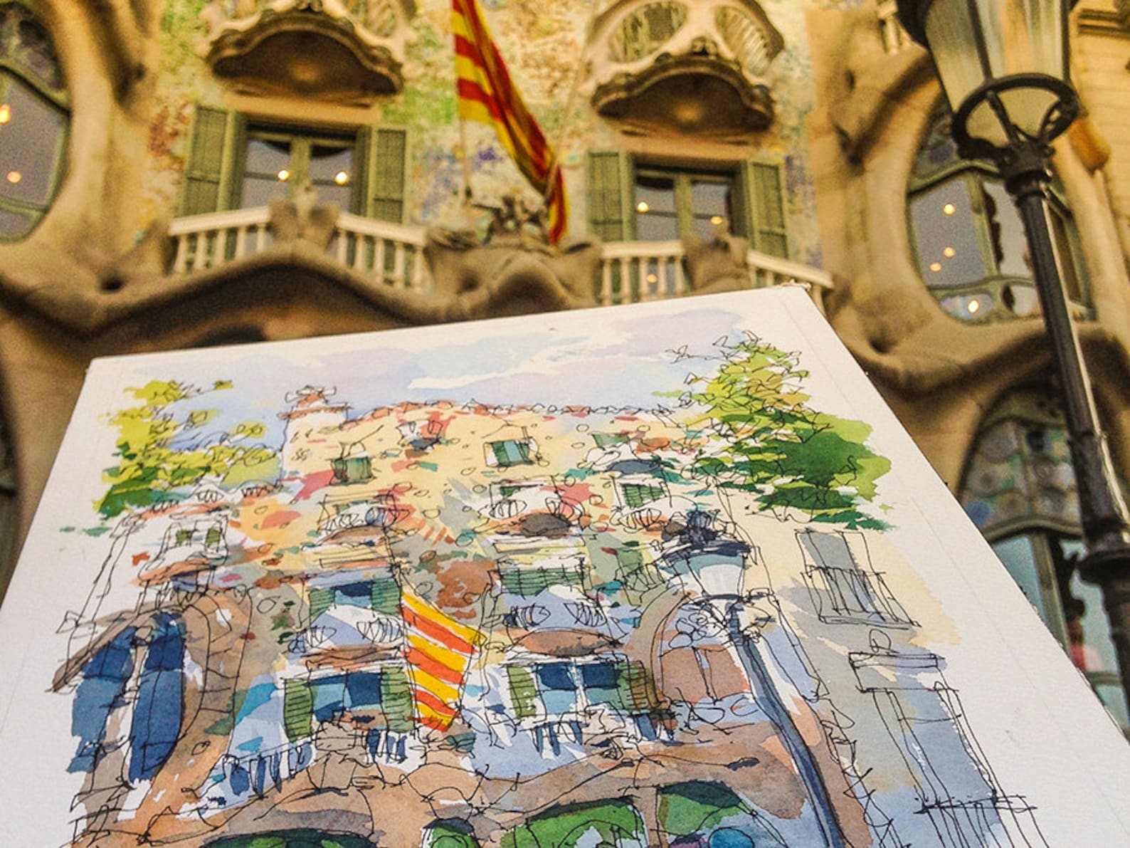 Casa Batlló Senyera / Antoni Gaudí / drawing Barcelona PRINT - Etsy España