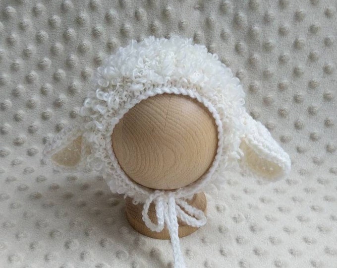 RTS Baby Crochet Lamb Ears Bonnet in White, Hat for Newborn, Easter ...