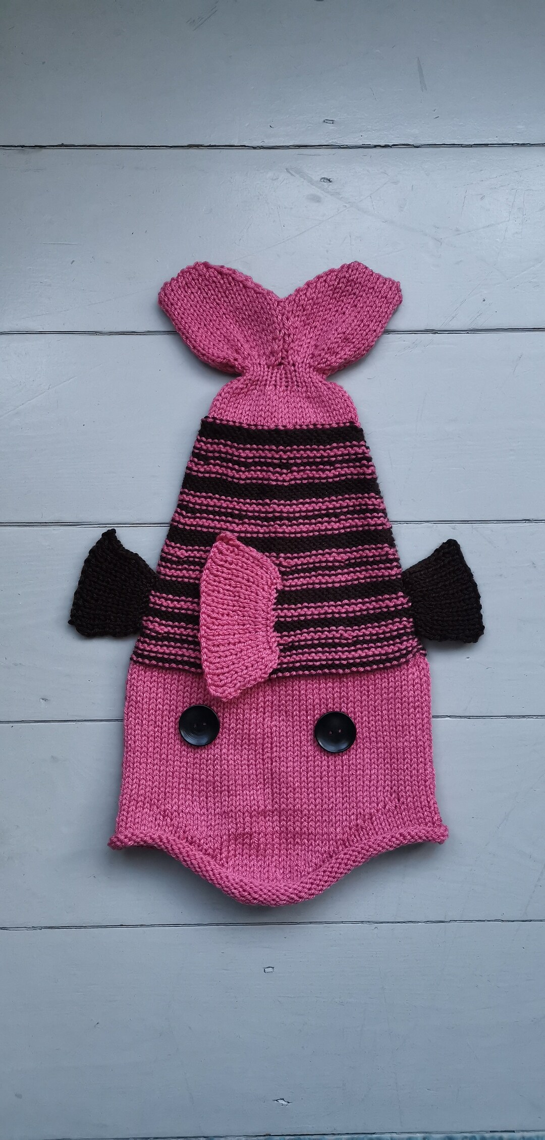 RTS Knit Fish Hat in Rose Pink and Chocolate Brown/ Hand Made Hat for ...