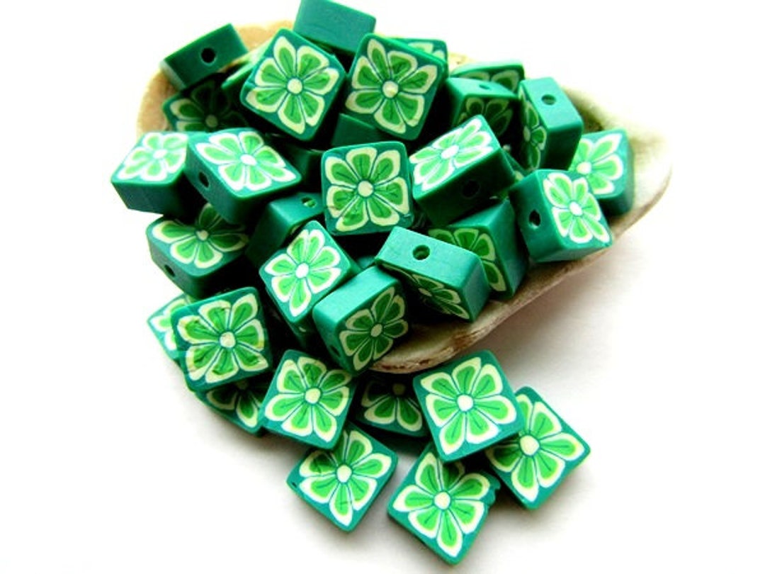 Fimo Perlen Polymer Clay Perlen Fimo Blume Grün Perlen 10mm Quadratisch ...