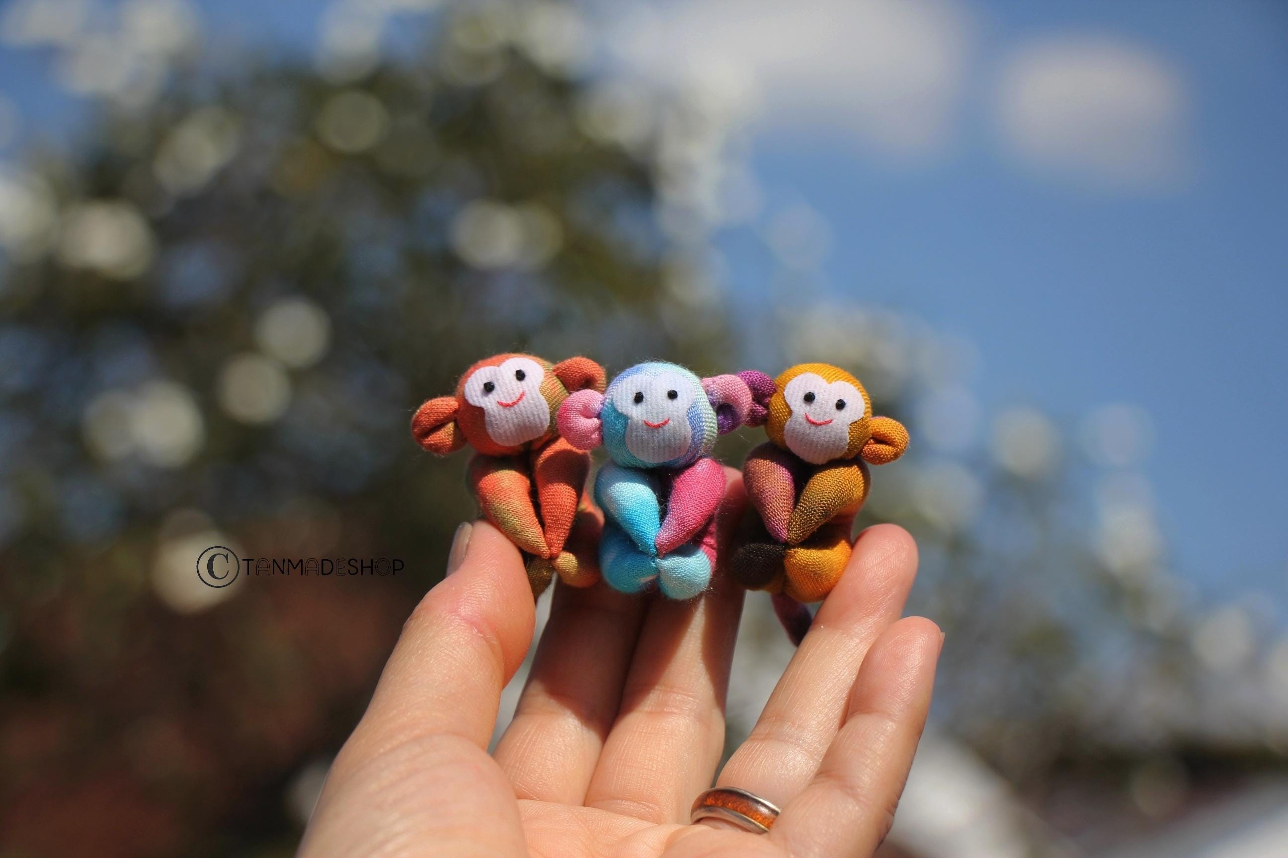 Colorful Batik Stuffed Monkeys in Banana Zip Pouch: Handmade Plush Toy ...
