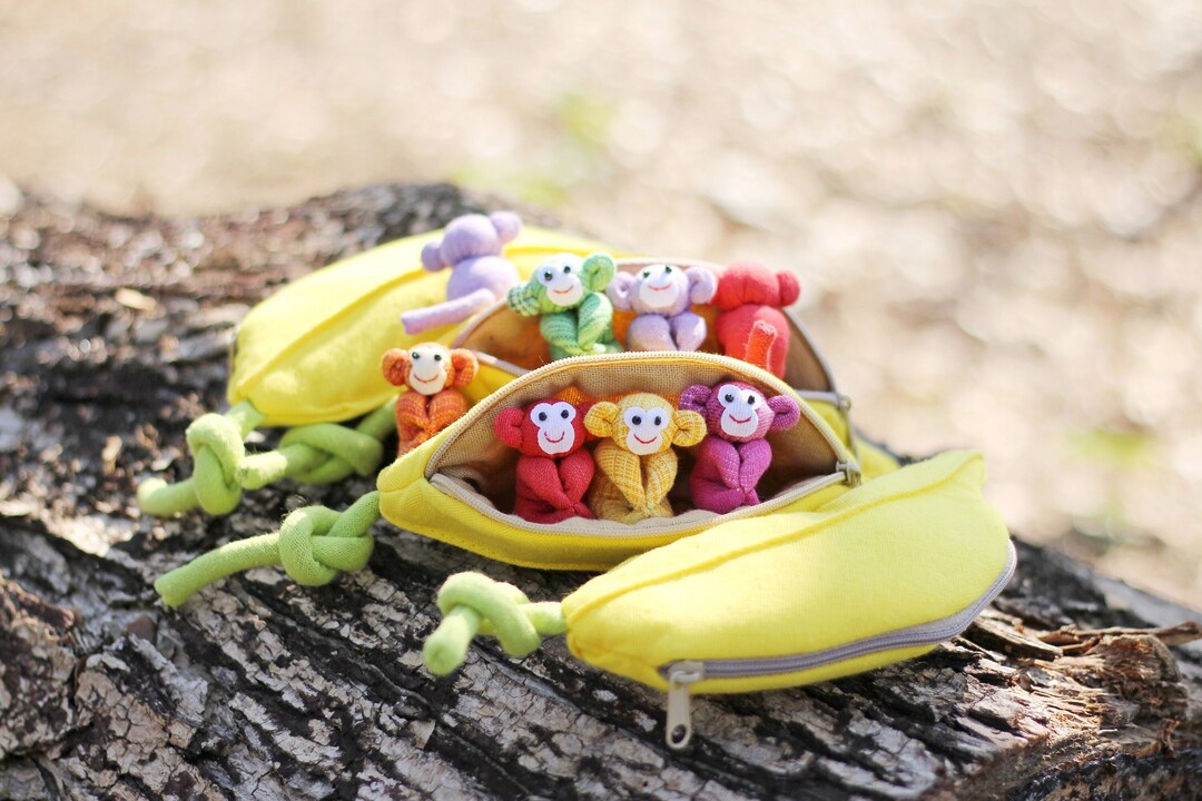 3 Monkeys in Banana Zip Purse Organic Stuffed Monkey - Etsy Canada