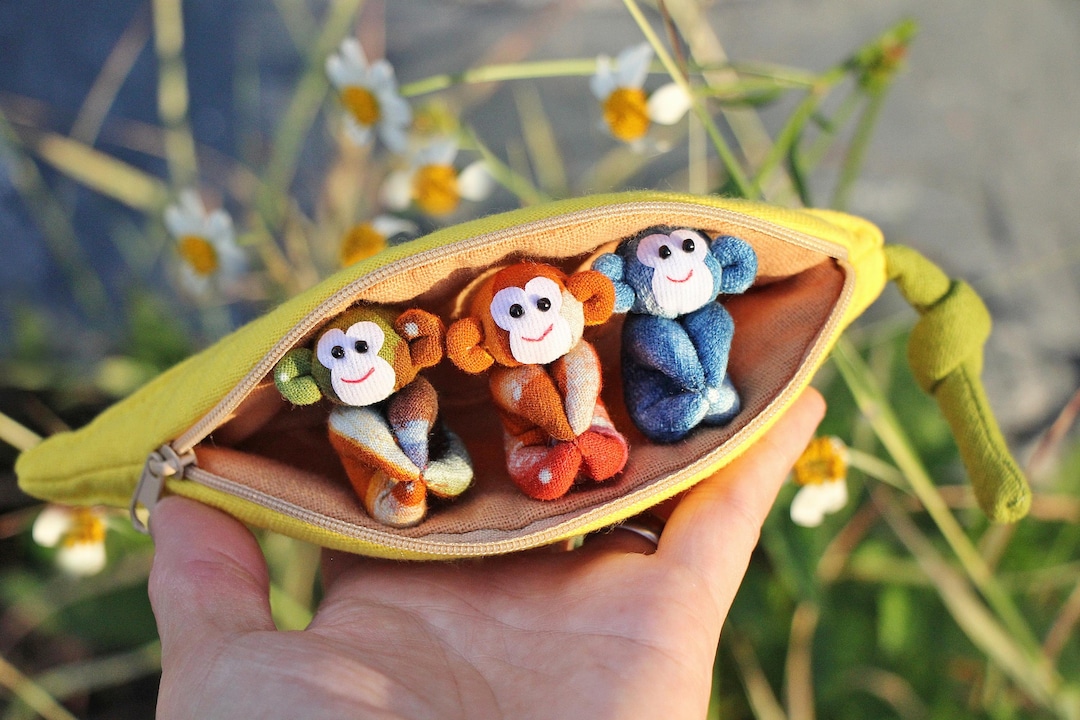 Batik Monkey in Banana Zipper Pouch: Handmade Stuffed Animal Gift - Etsy