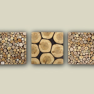 Tree Slab Wall Art Set of 3, Wood Wall Panel Triptych, Set of Wood Wall ...