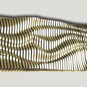 Golden Parametric Wall Art of Wooden Slats, Wood Sound Diffuser, 3d ...