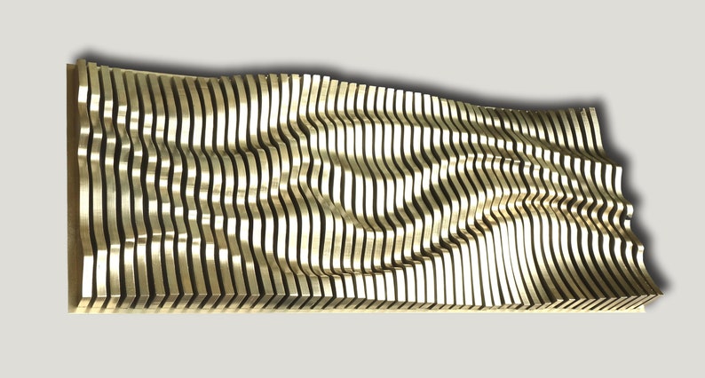 Golden Parametric Wall Art of Wooden Slats, Wood Sound Diffuser, 3d ...