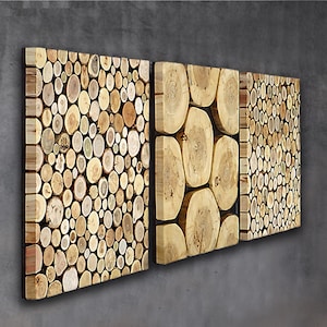 Tree Slab Wall Art Set of 3, Wood Wall Panel Triptych, Set of Wood Wall ...