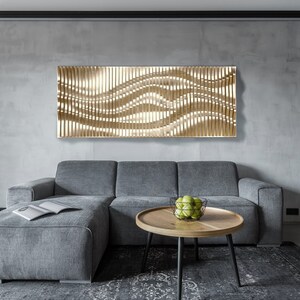 Golden Parametric Wall Art of Wooden Slats, Wood Sound Diffuser, 3d ...