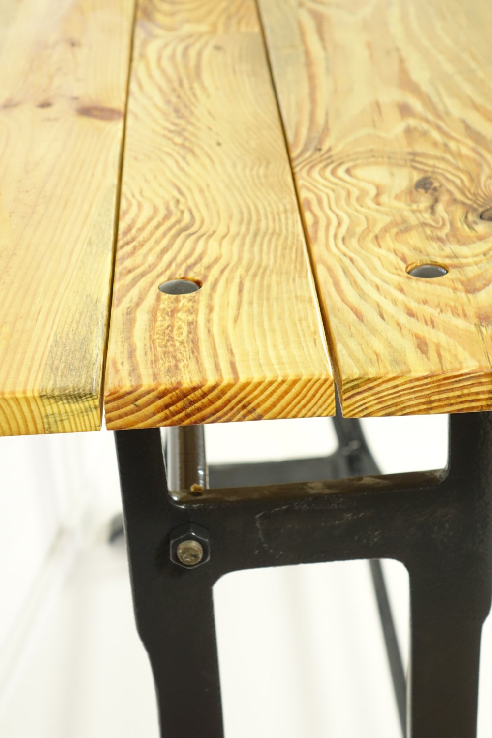 Industrial Desk table of reclaimed wood on metal frame an old knitting ...
