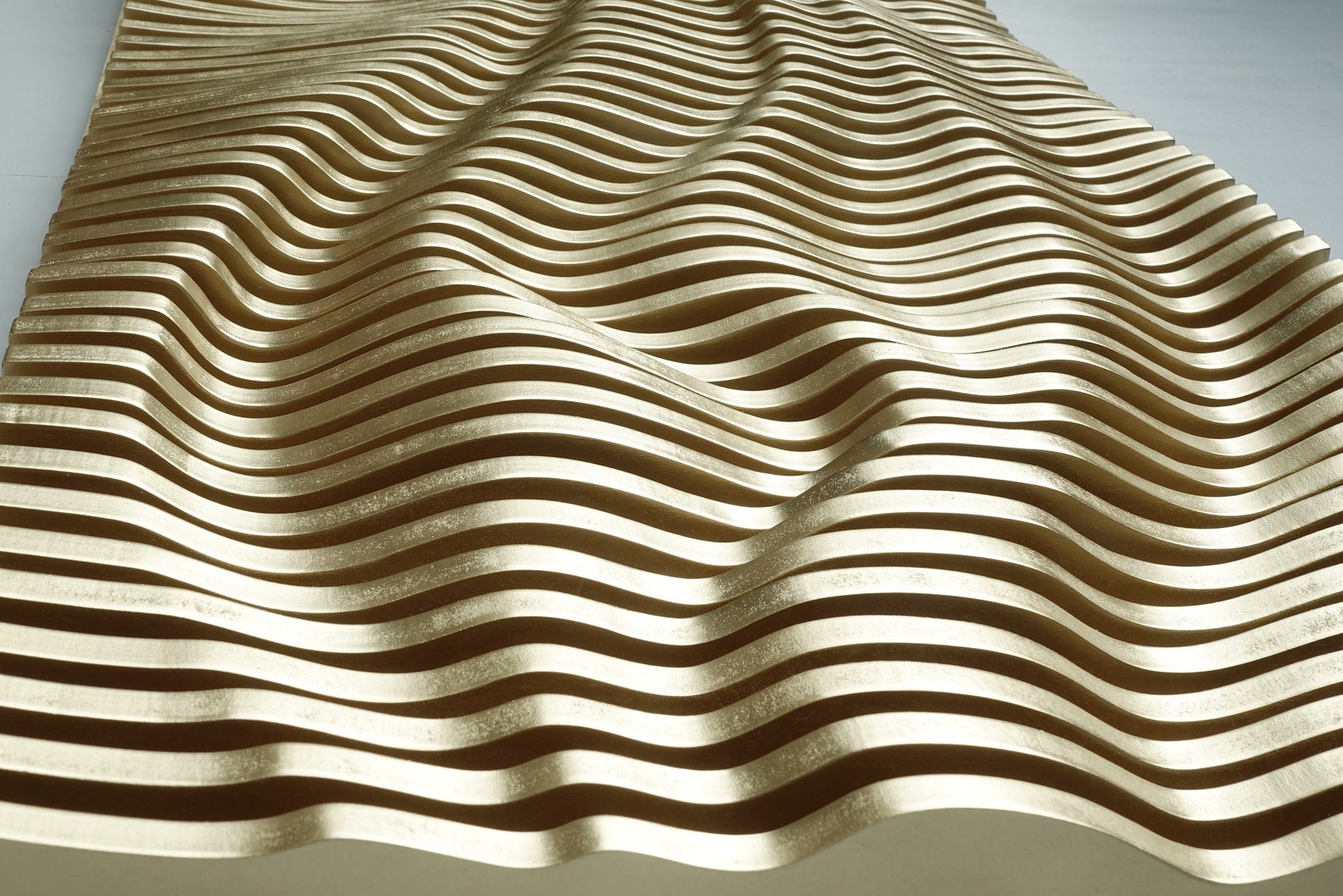 Golden Parametric Wall Art of Wooden Slats, Wood Sound Diffuser, 3d ...