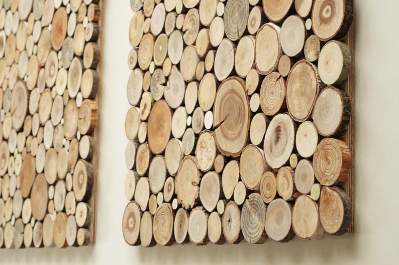 Wooden Wall Art a Set of 2, Tree Rounds Decor, Tree Slice Wall Board ...