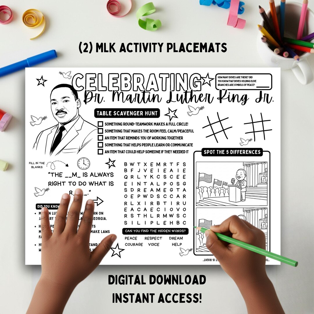MLK Day Activity Placemats | Martin Luther King Jr. Printable | Black ...