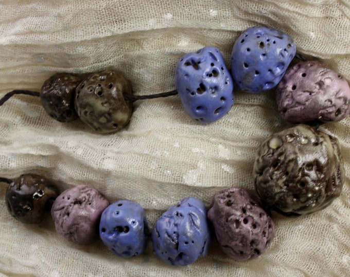 Set of 11 Handmade Almost Round Ceramic Glazed Art Beads With - Etsy