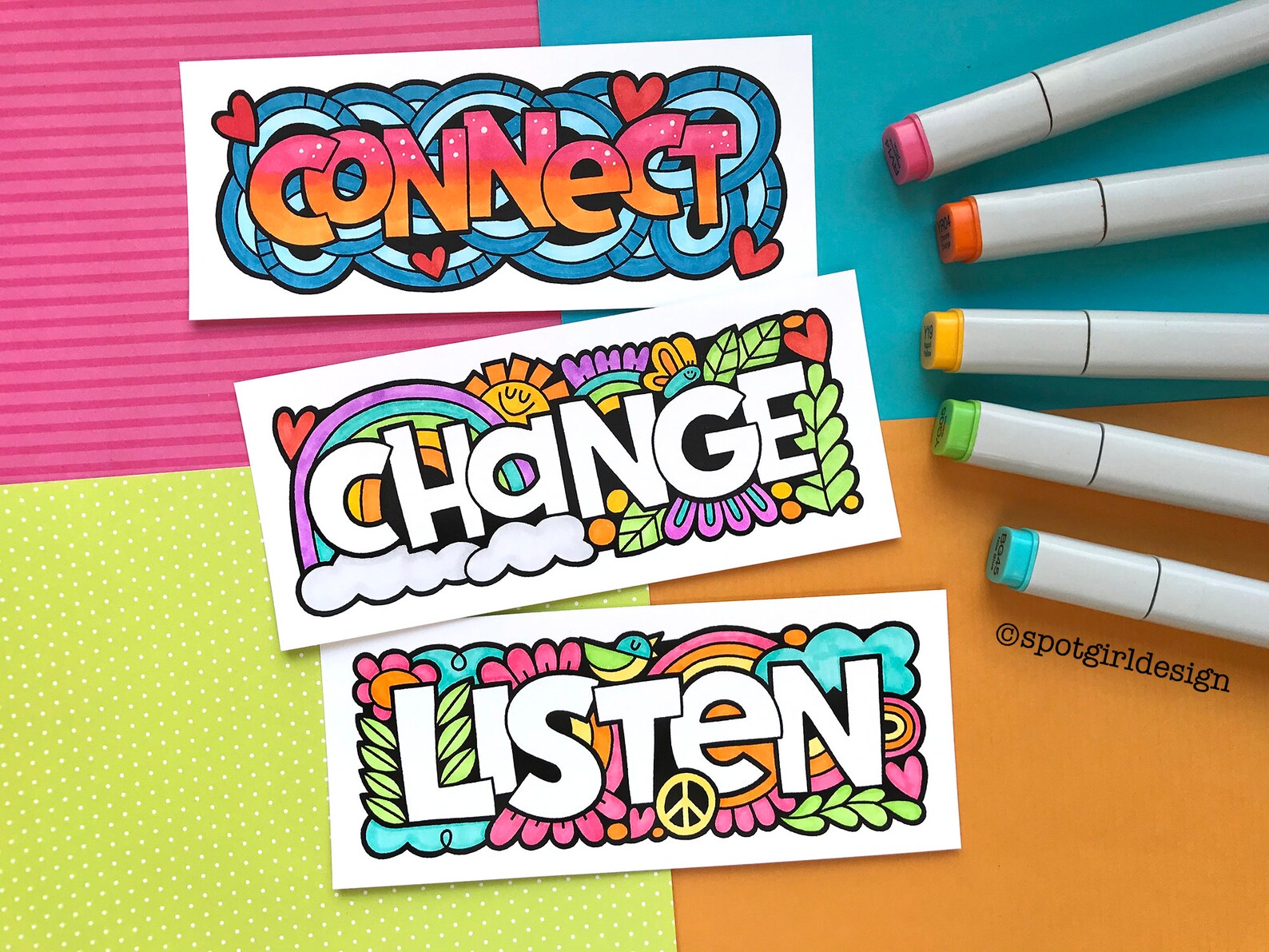 Printable Coloring Bookmarks – Inspiring Doodle Words - Etsy