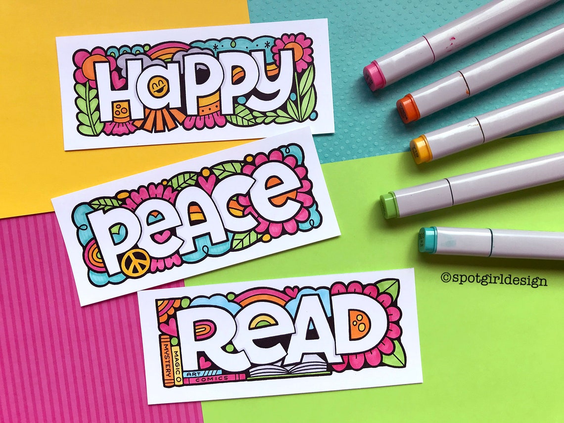 Printable Coloring Bookmarks – Inspiring Doodle Words - Etsy