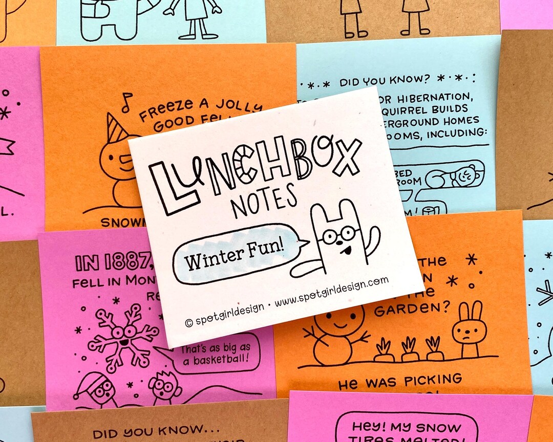Winter Fun Lunchbox Notes (set of 24) // Kids Lunch Box Cards // Jokes ...