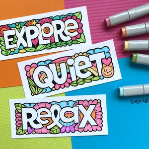 Printable Coloring Bookmarks – Inspiring Doodle Words - Etsy