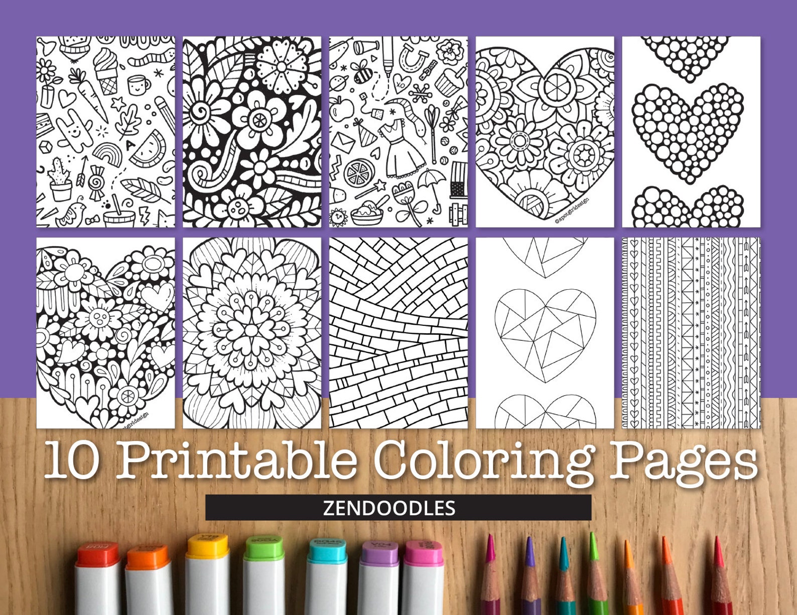 Zendoodle Printable Coloring Pages 10 Pages | Etsy