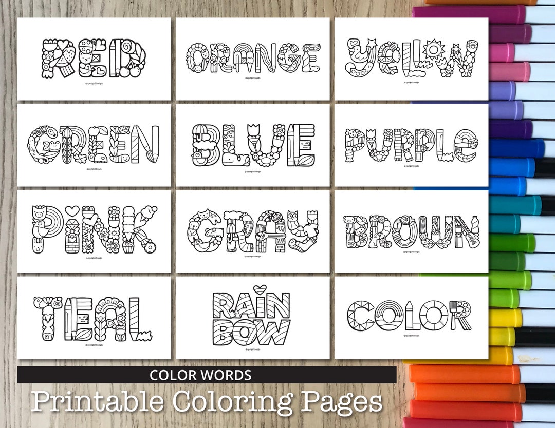 Color Word Printable Coloring Pages - Etsy