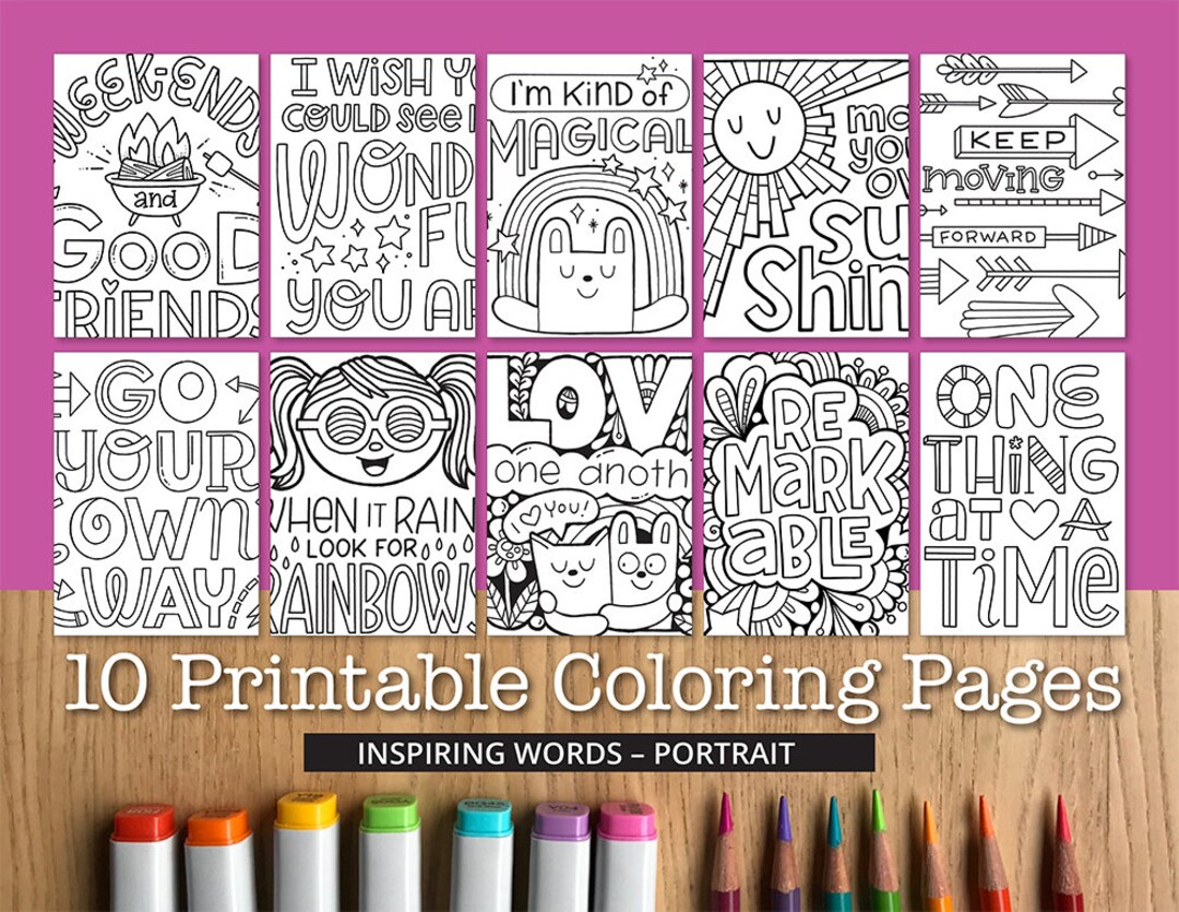 Inspiring Words Printable Coloring Pages – portrait (10 Pages) - Etsy