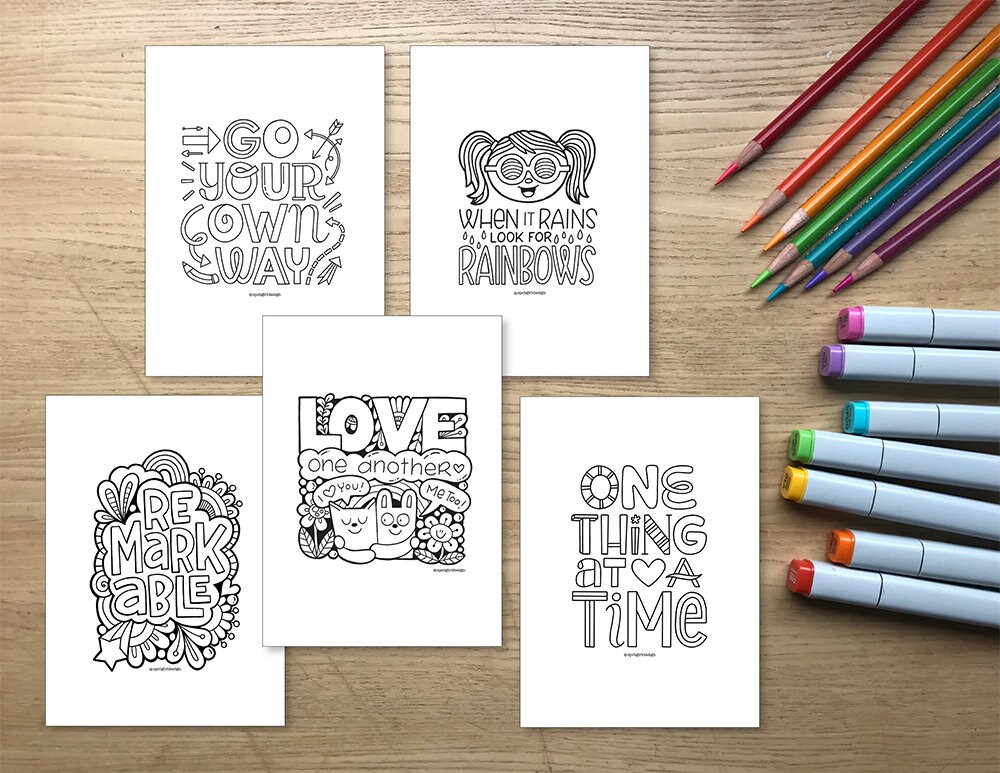 Inspiring Words Printable Coloring Pages Portrait 10 Pages | Etsy
