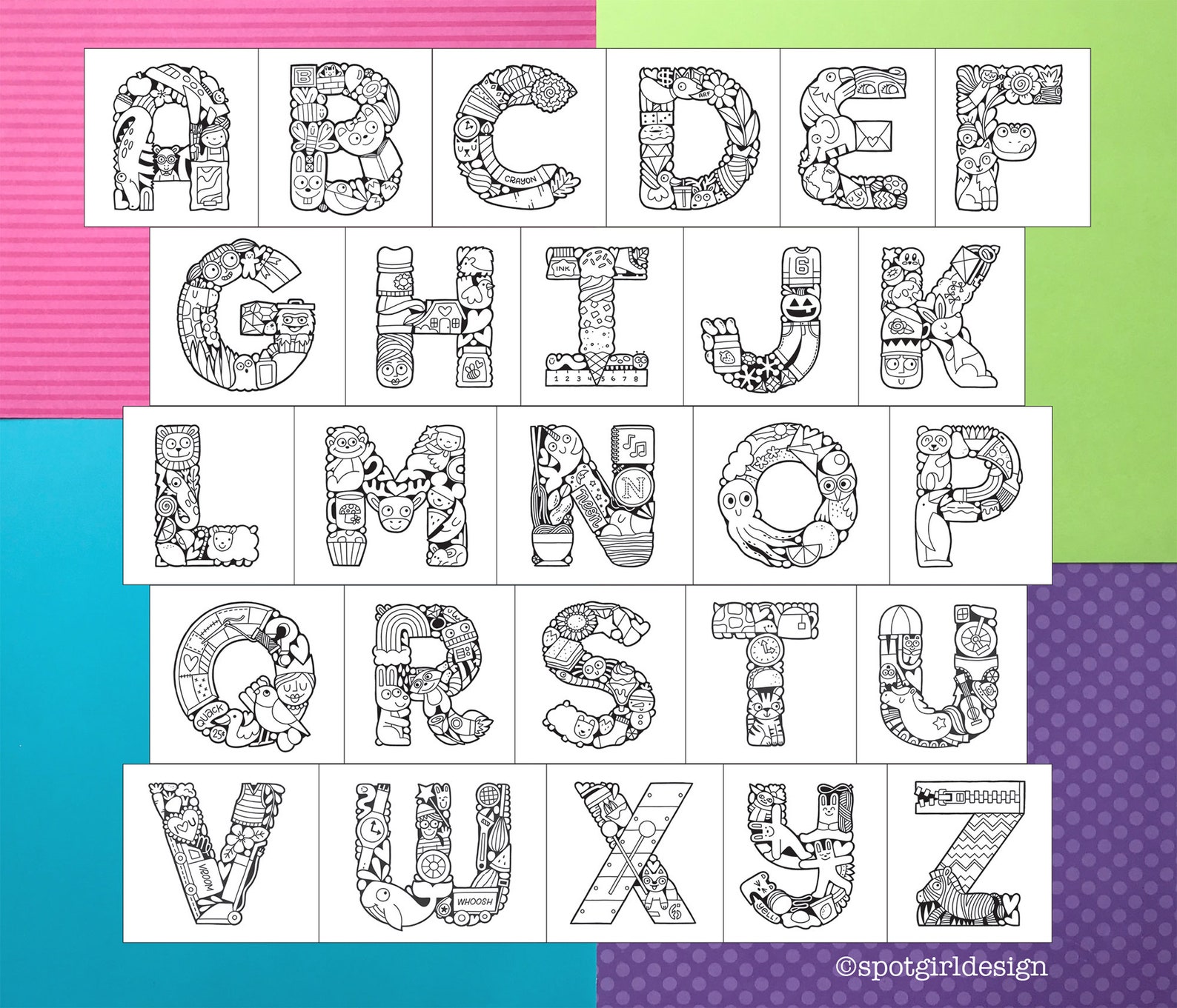 Doodle Alphabet Letter Printable Coloring Pages - Etsy