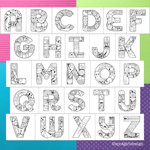 Doodle Alphabet Letter Printable Coloring Pages - Etsy
