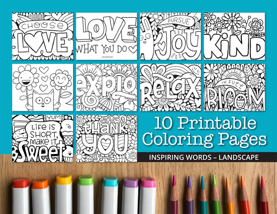 Inspiring Words Printable Coloring Pages – Landscape (10 Pages) - Etsy