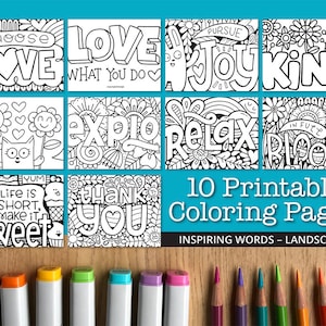 Inspiring Words Printable Coloring Pages – Landscape (10 Pages) - Etsy
