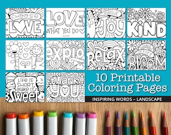 Inspiring Words Printable Coloring Pages portrait 10 Pages | Etsy