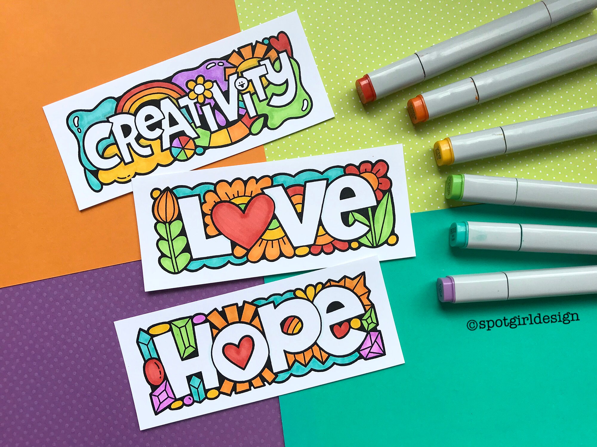 Printable Coloring Bookmarks – Inspiring Doodle Words - Etsy