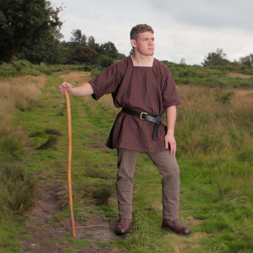 Dark Brown Medieval LARP Hero Shirt, Square Neck Short-sleeve Kirtle ...