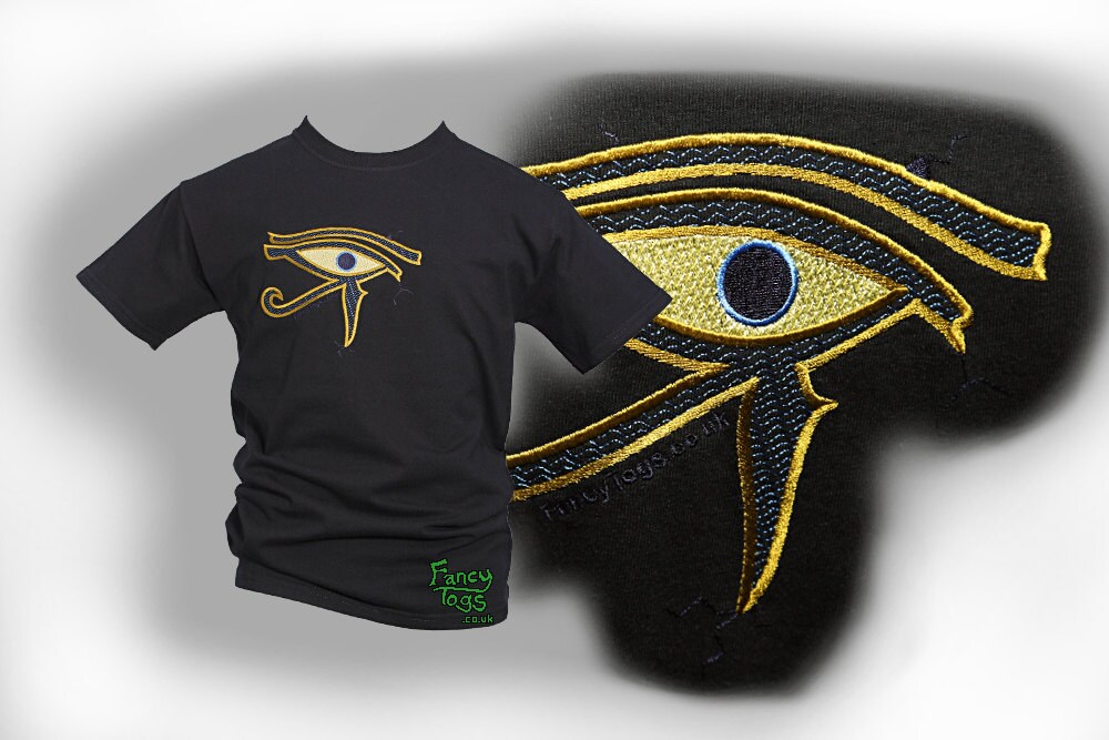 Eye of Ra Embroidery Black Tee, Evil Eye Horus Ancient Egypt Art T ...