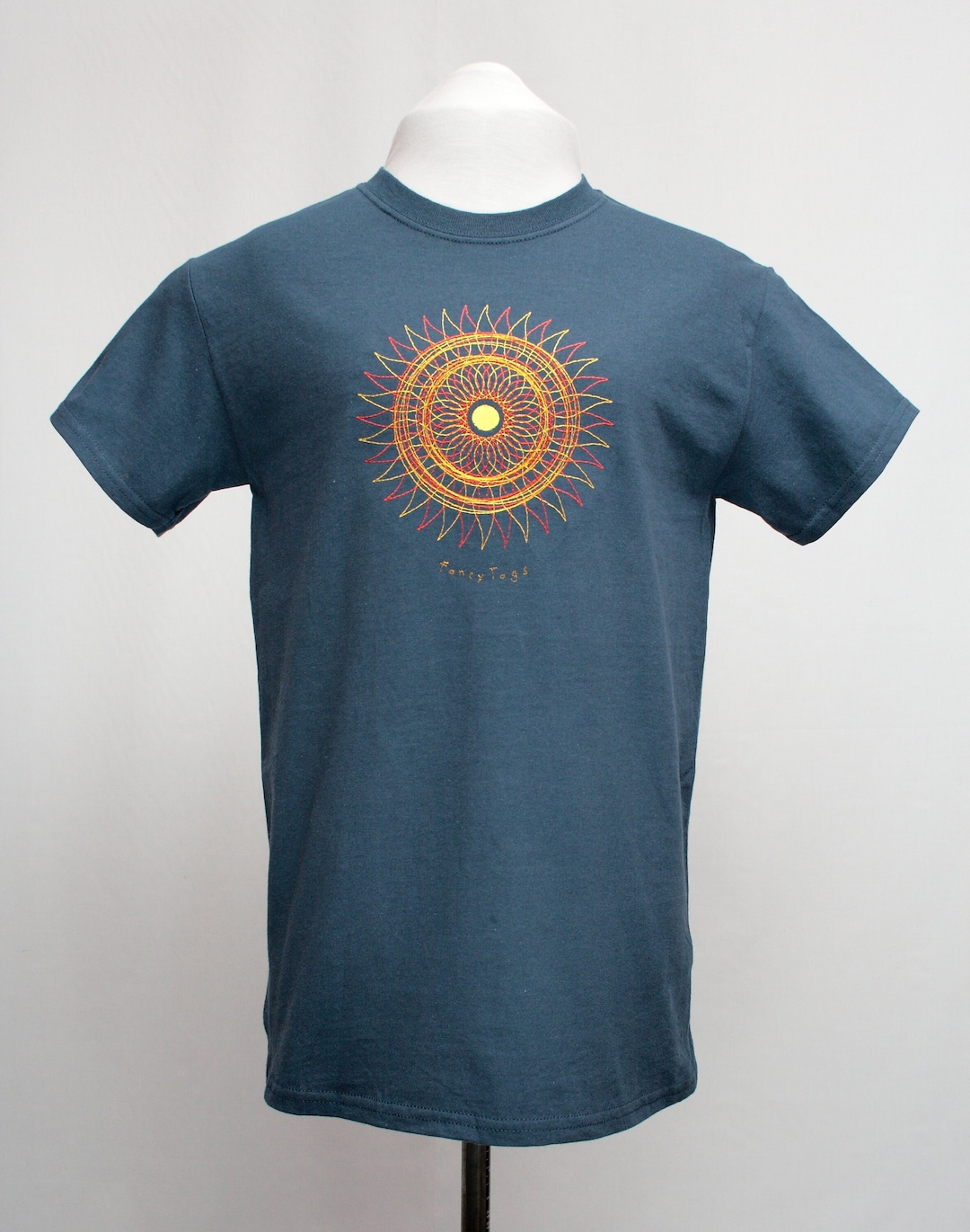 Sun Embroidery Blue Tshirt, Men's Summer Tee Shirt, Women's Plus Size ...
