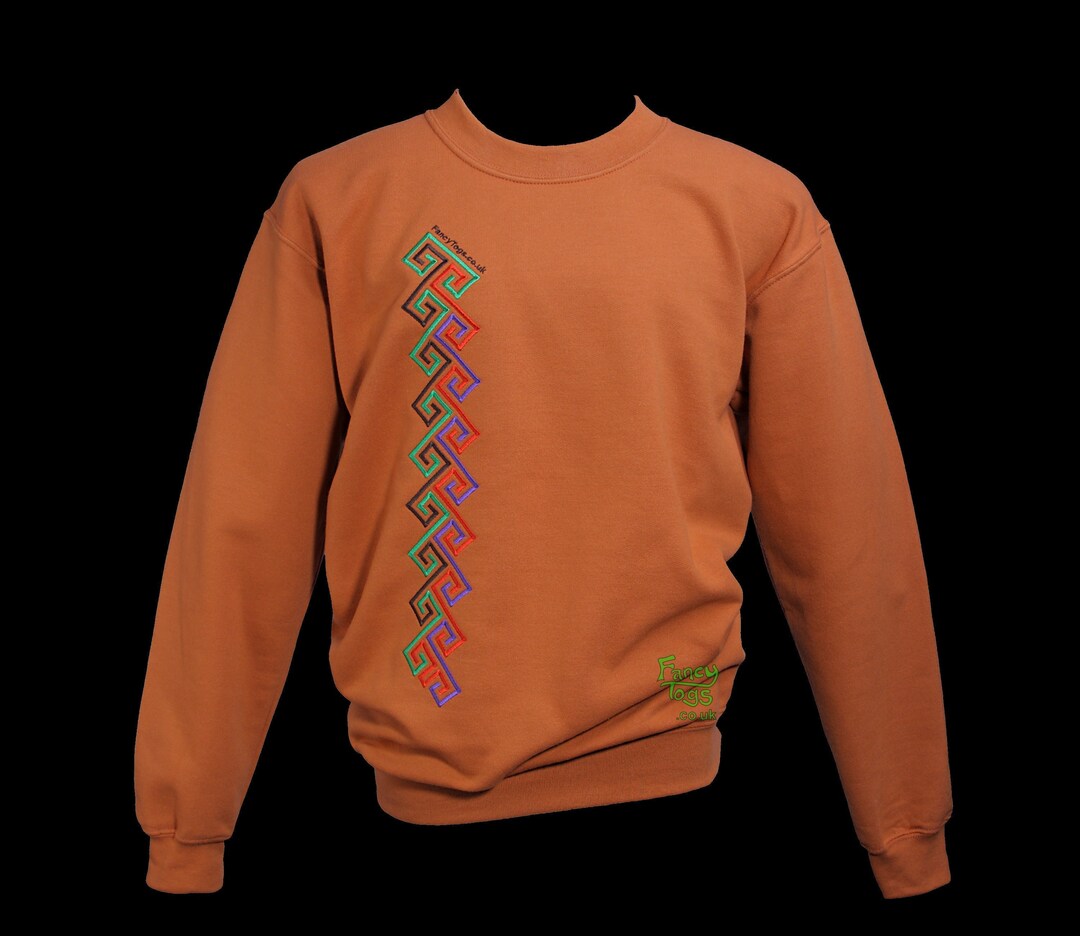 Celtic / Pictish Key-pattern Embroidery Orange Sweatshirt, Medieval ...