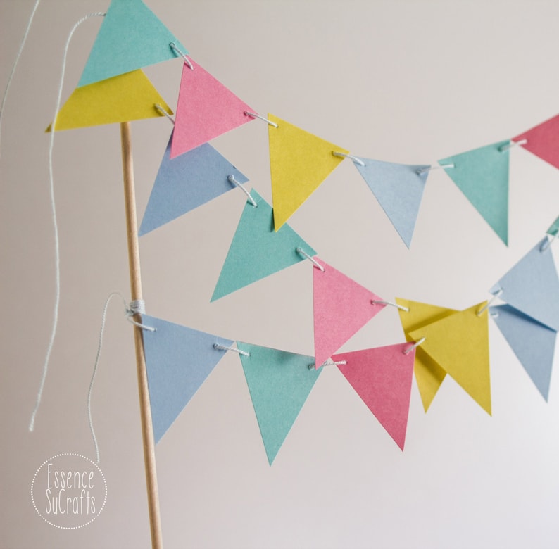 Colorful Triangle Banner Cake Topper, Birthday Party Bunting, Smash ...