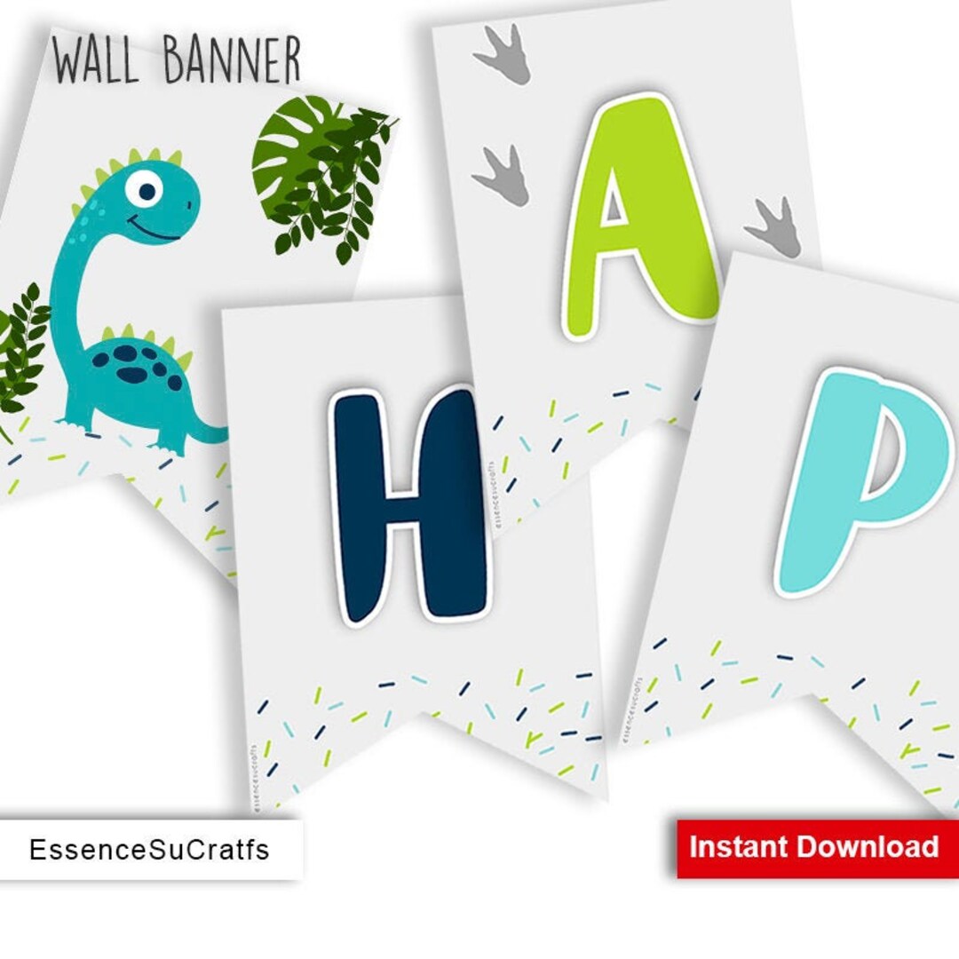 Dinosaur HAPPY BIRTHDAY Party Decor Garland. Dinosaur. Diy. Wall Banner ...
