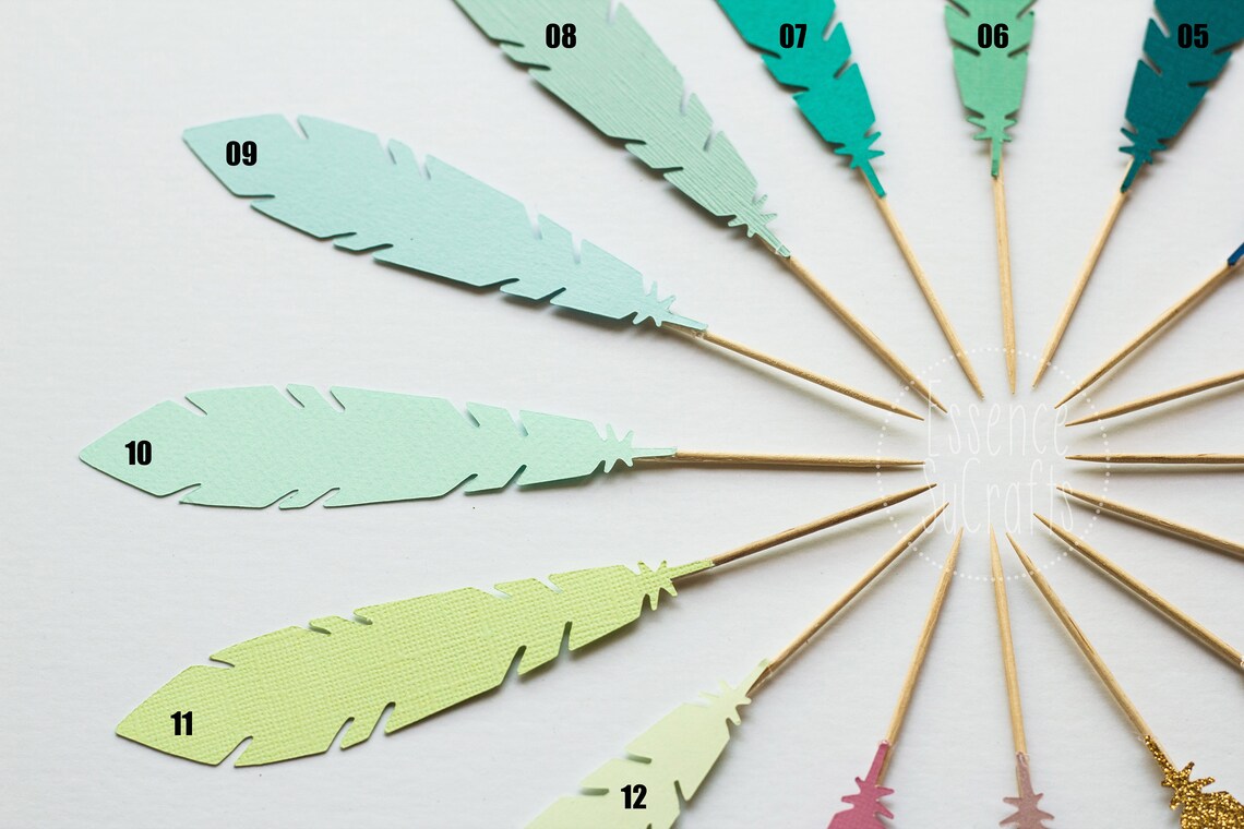 12 Feather Cupcake Topper Feather Party Decor Feather - Etsy