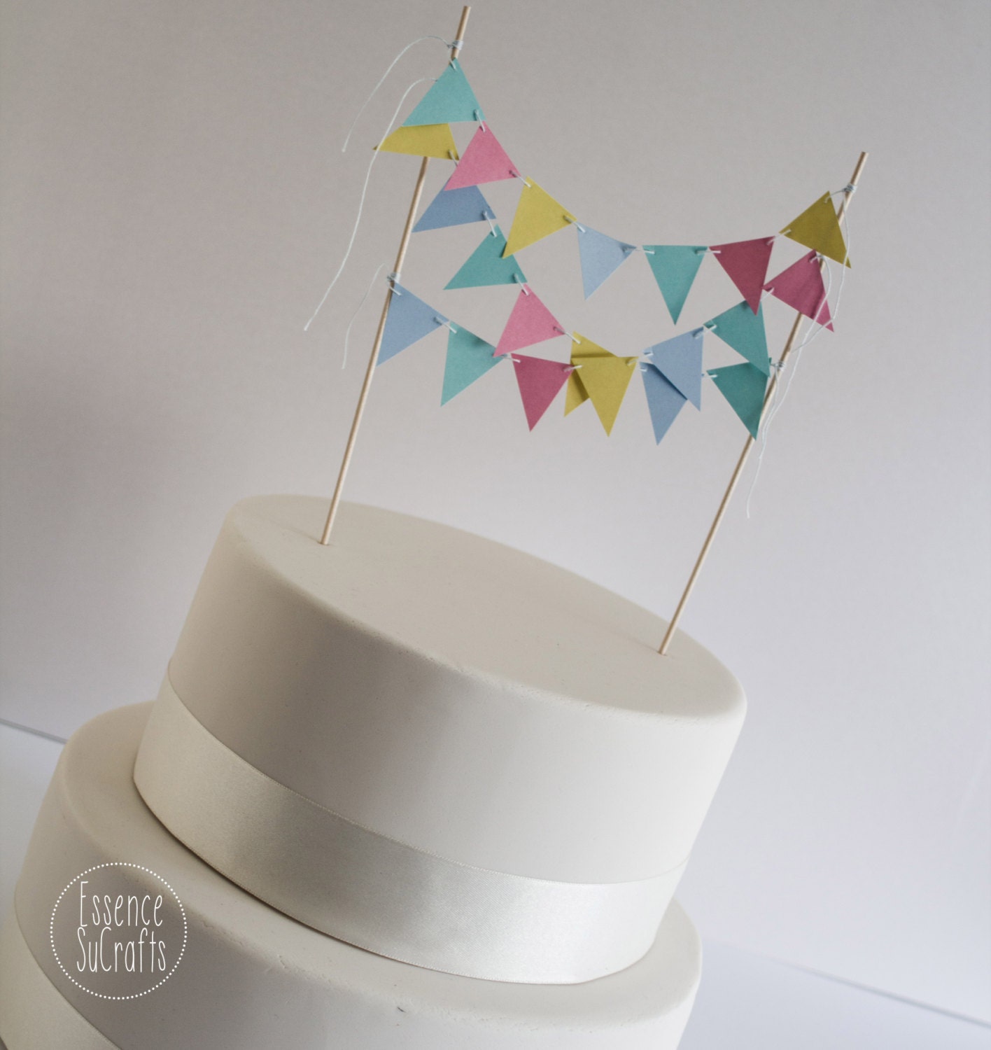 Colorful Triangle Banner Cake Topper, Birthday Party Bunting, Smash ...