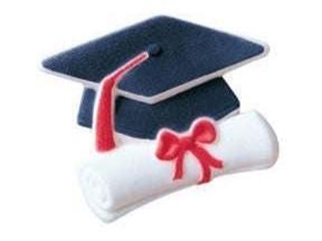 12 Large Graduation Cap & Scroll Sugar Decorations, Cupcake Toppers ...
