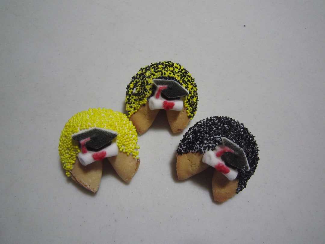 24 GRADUATION Yellow & Black Fortune Cookies, Achievement, Cap and ...