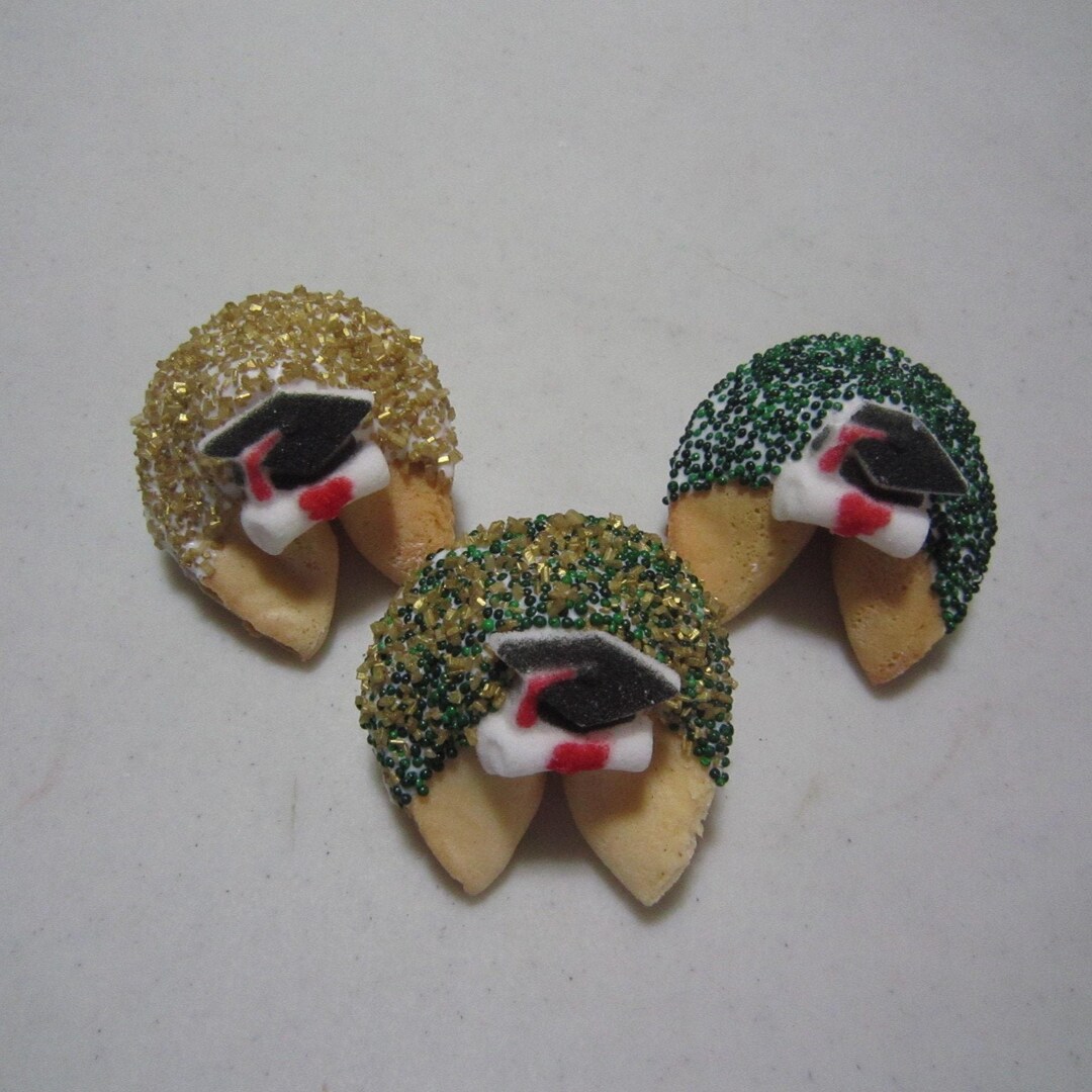 24 GRADUATION Green & Gold Fortune Cookies, Achievement, Cap and Scroll ...