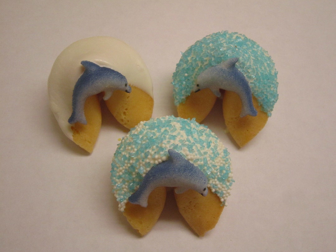 12 DOLPHIN White Chocolate Dipped & Decorated Fortune Cookies Birthday ...