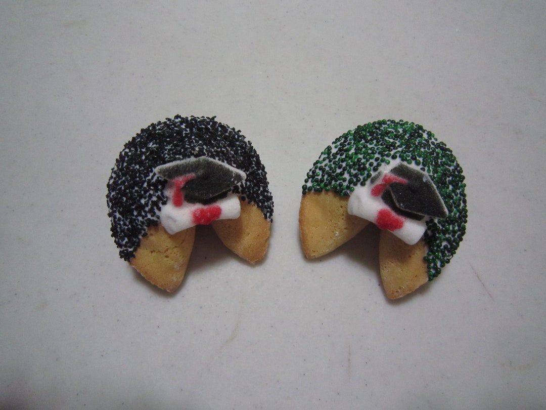 24 GRADUATION Green & Black Fortune Cookies, Achievement, Cap and ...