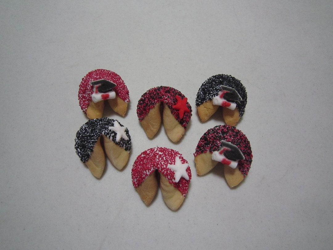 12 GRADUATION Red & Black Fortune Cookies, Achievement, Cap and Scroll ...