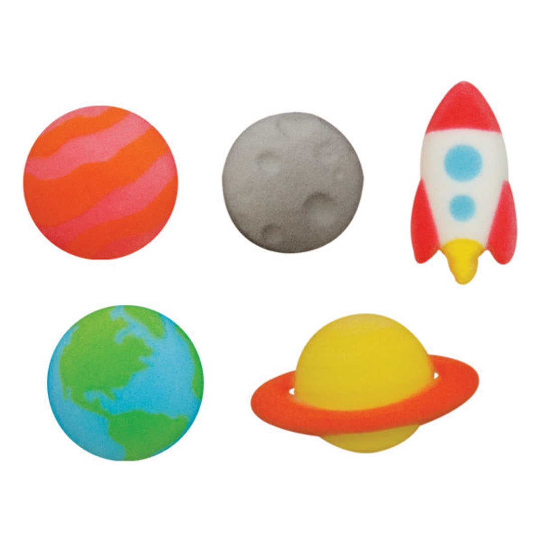 36 Space Sugar Decorations, Cupcake Toppers, Cake Topper, Baby Shower ...