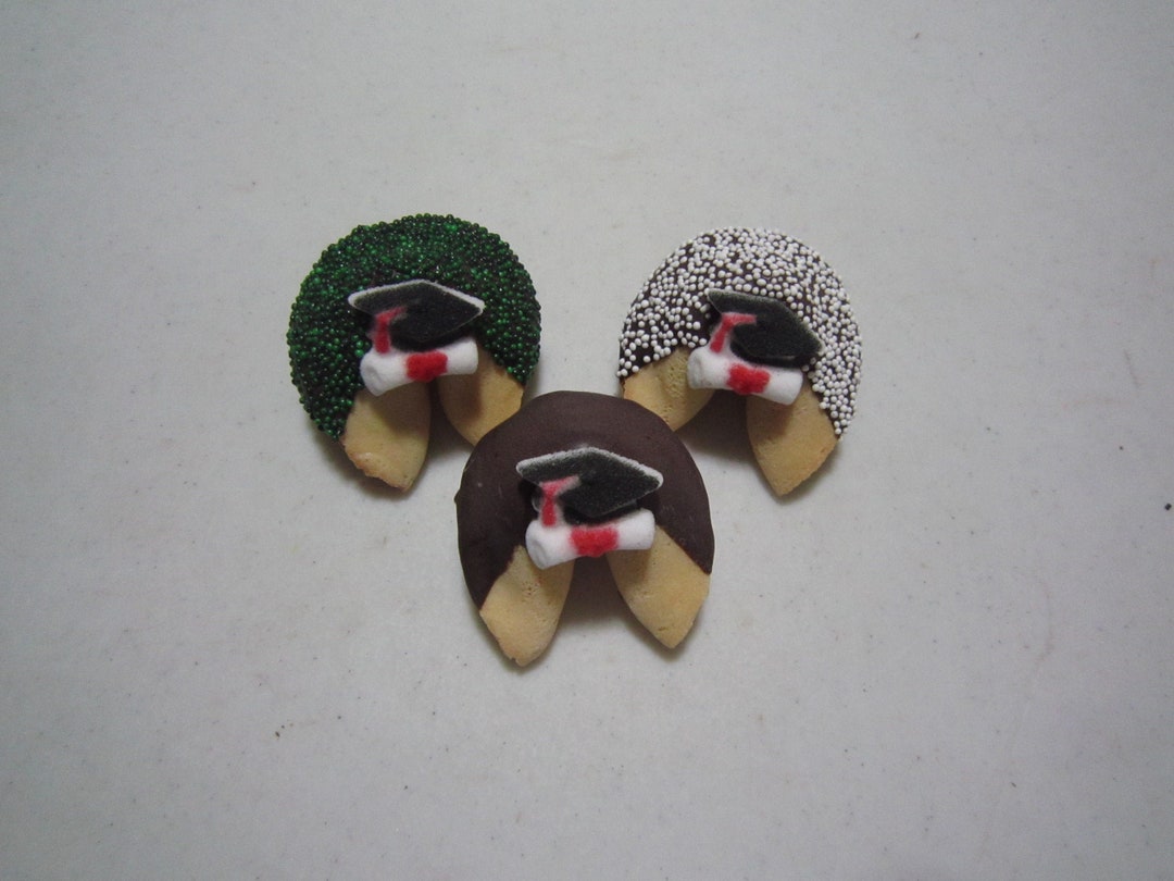 24 GRADUATION Green & White Fortune Cookies, Achievement, Cap and ...