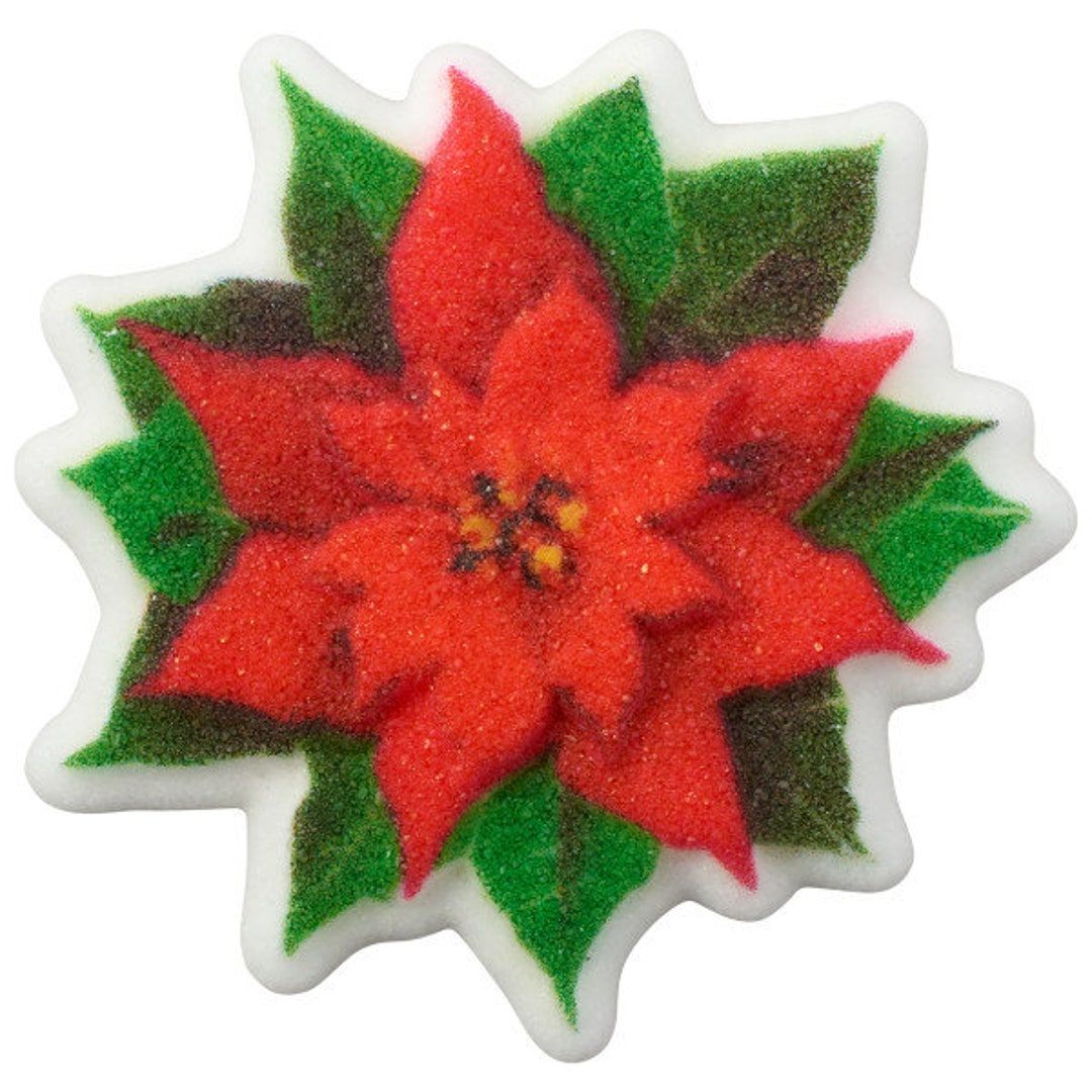 24 Christmas Poinsettia Sugar Decorations, Cupcake Toppers, Cake Topper ...